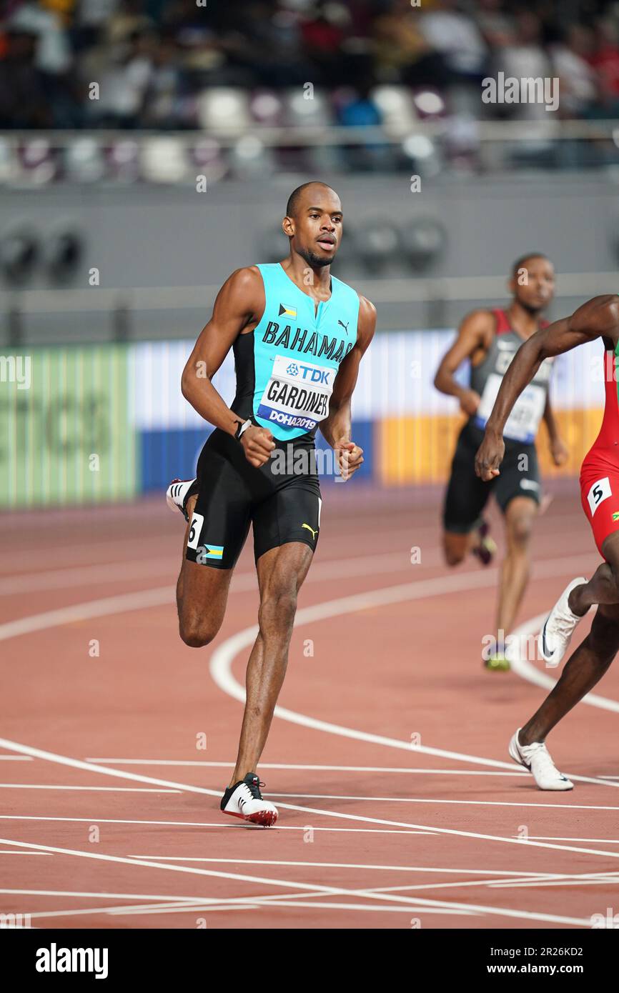Steven Gardiner running the 400m at the 2019 World Athletics ...