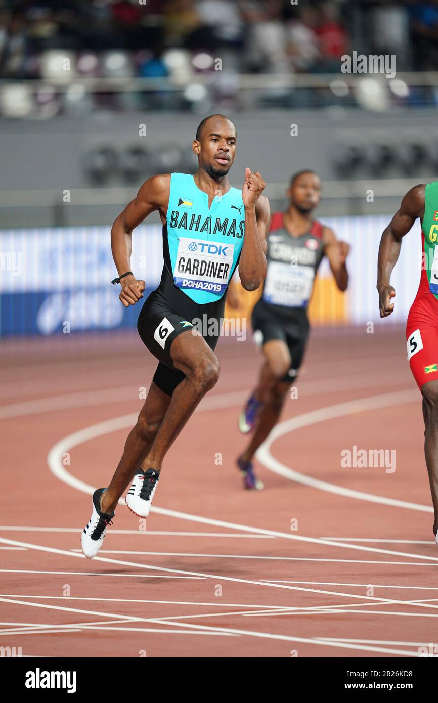 Steven Gardiner running the 400m at the 2019 World Athletics ...
