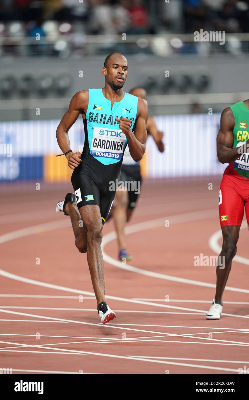 Steven Gardiner running the 400m at the 2019 World Athletics ...