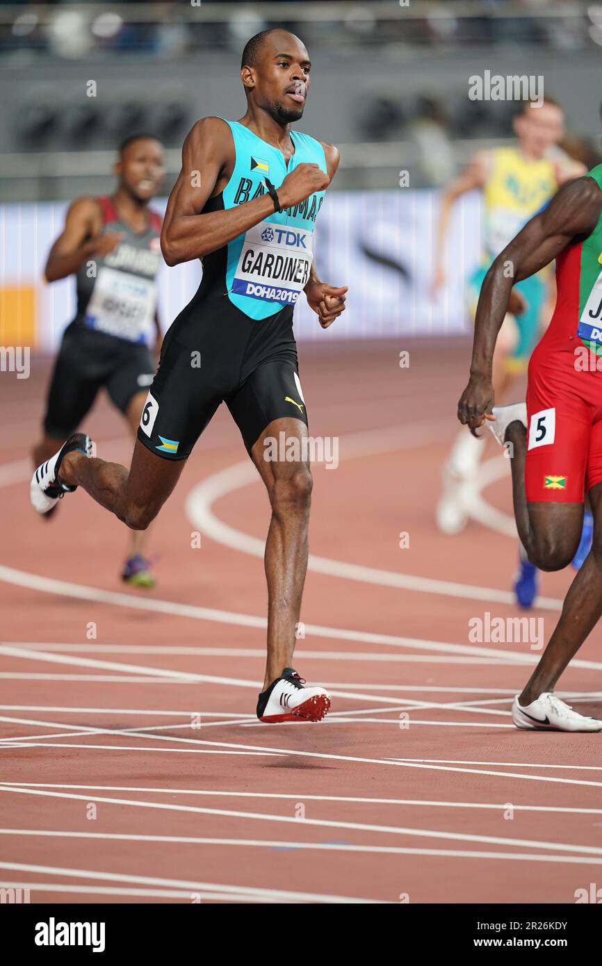 Steven Gardiner running the 400m at the 2019 World Athletics ...