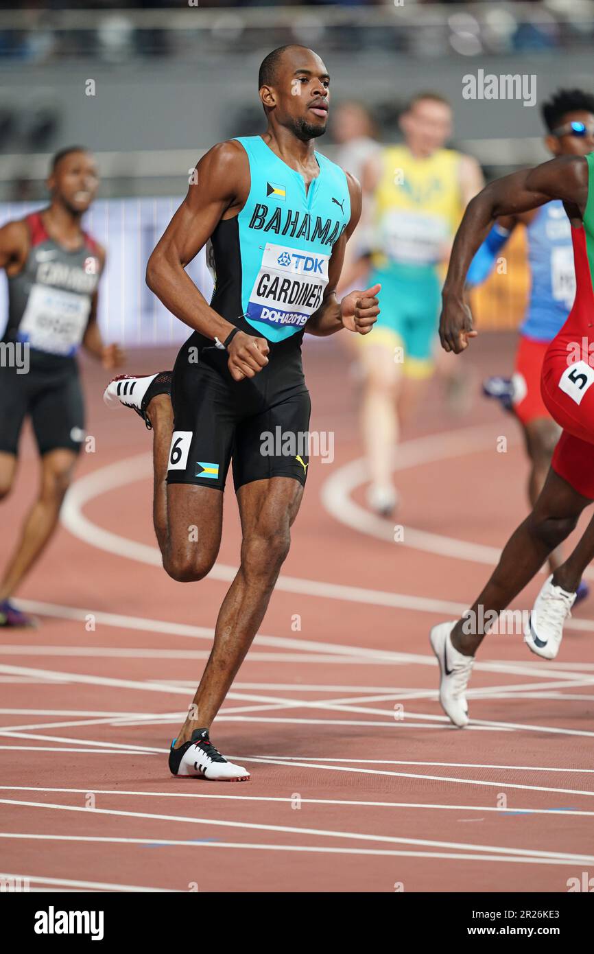 Steven Gardiner running the 400m at the 2019 World Athletics ...