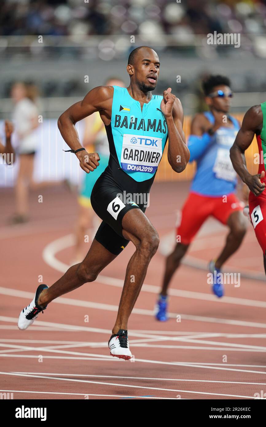 Steven Gardiner running the 400m at the 2019 World Athletics ...