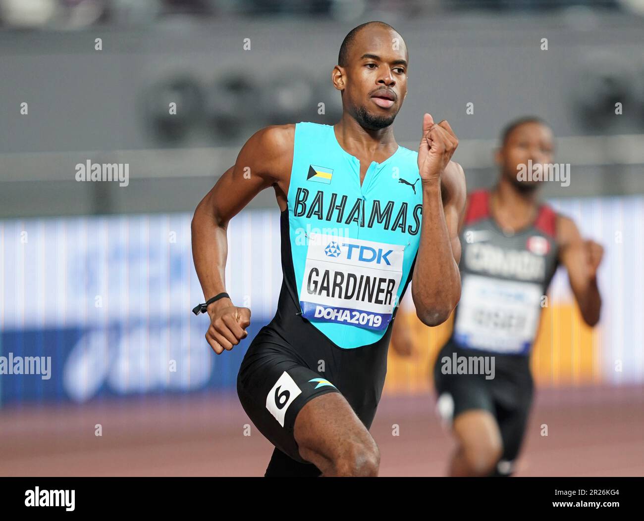 Steven Gardiner running the 400m at the 2019 World Athletics ...