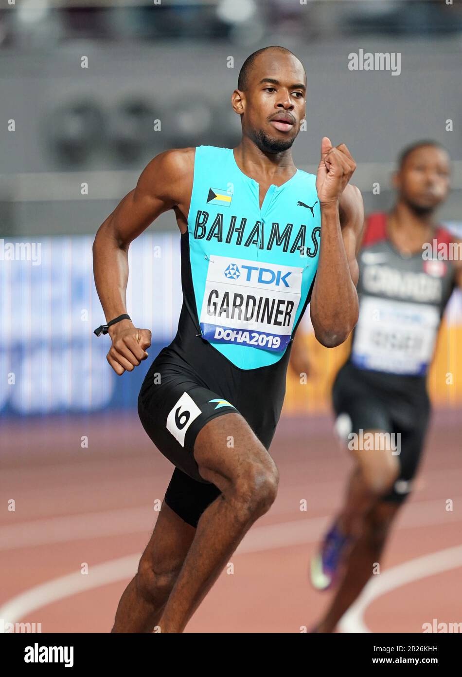 Steven Gardiner running the 400m at the 2019 World Athletics ...