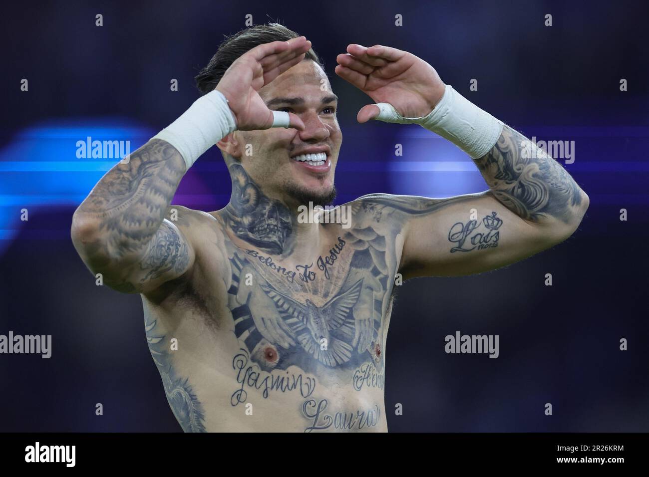 Ederson #31 of Manchester City celebrates his teams win after the UEFA ...