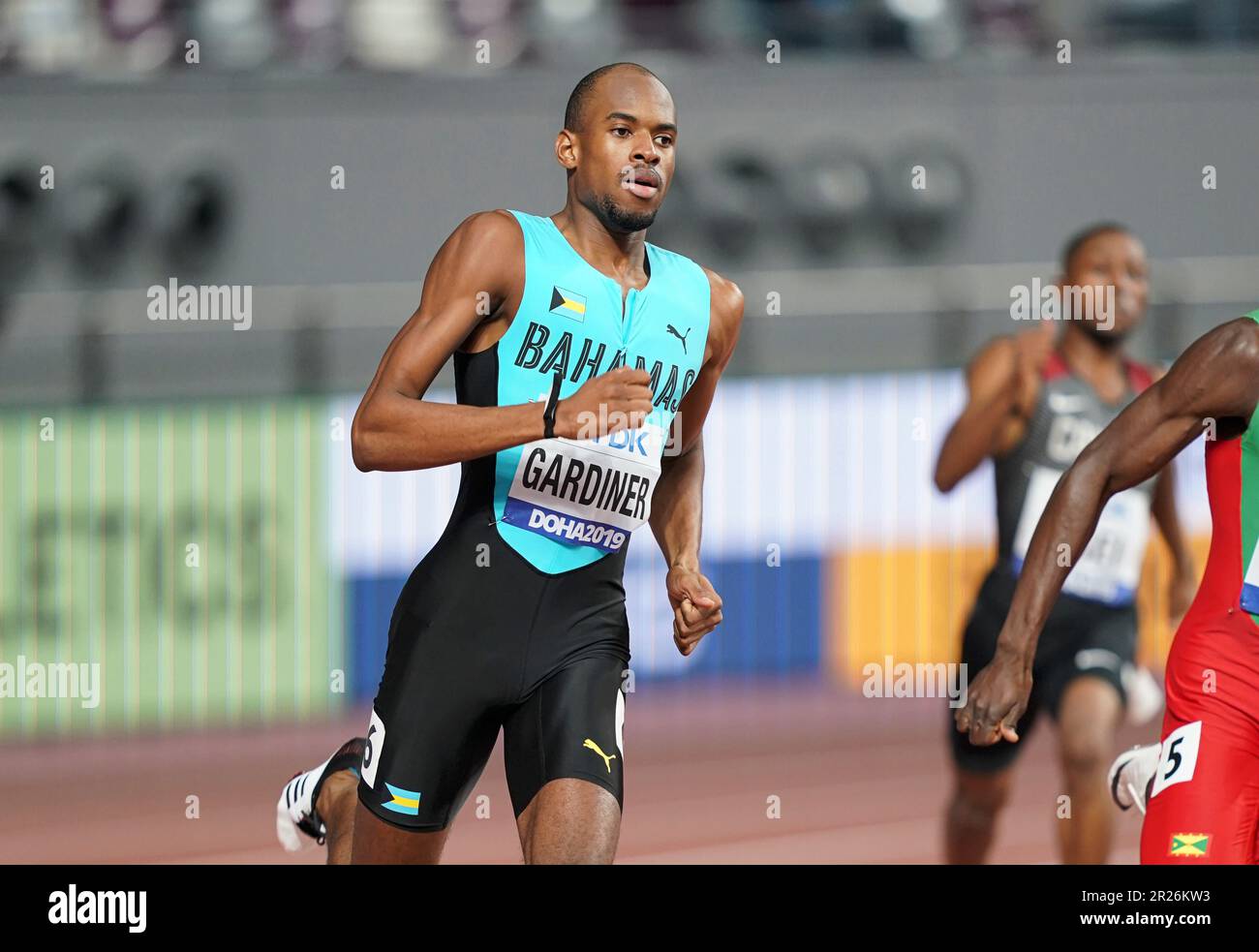 Steven Gardiner running the 400m at the 2019 World Athletics ...