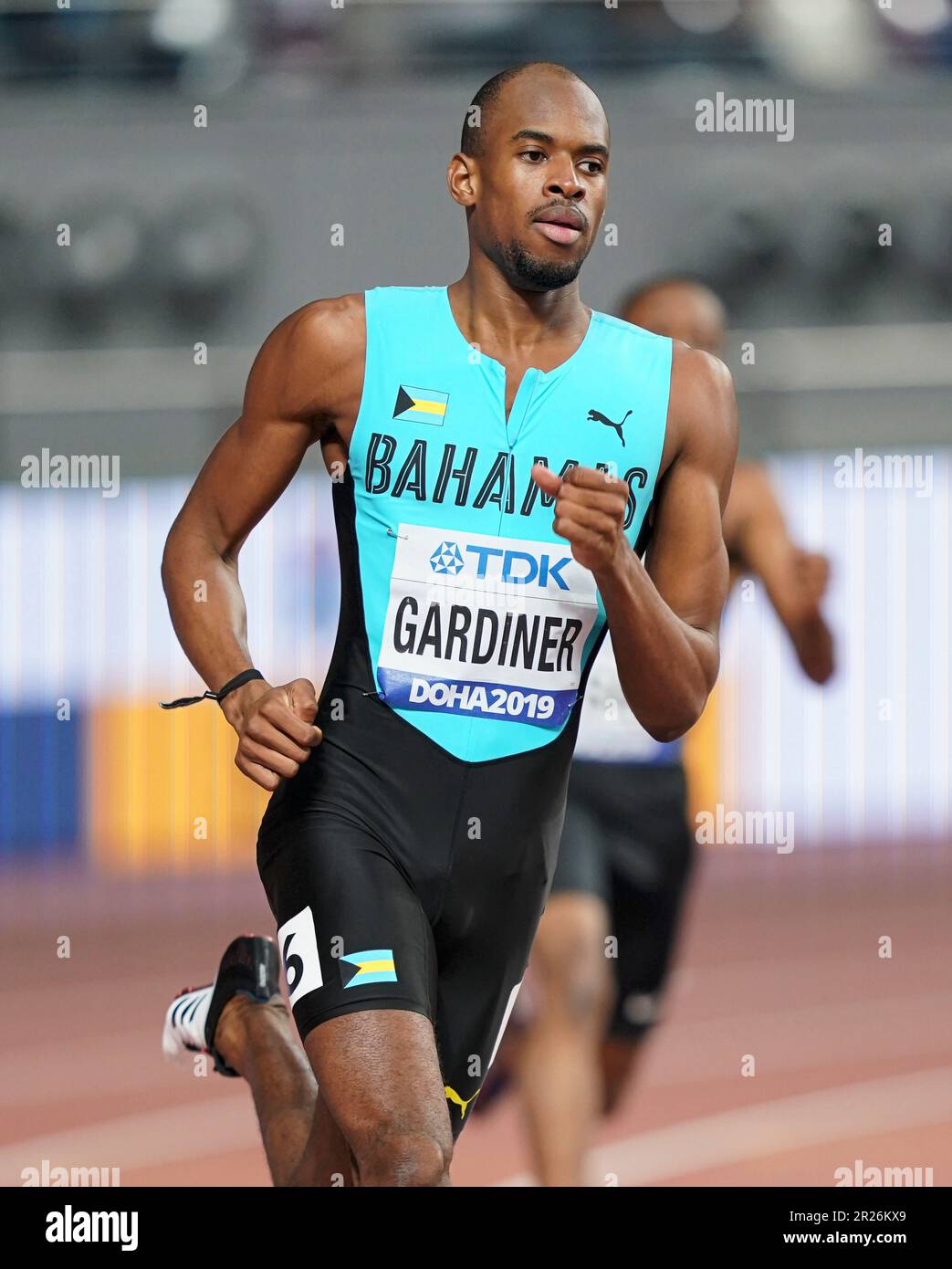 Steven Gardiner running the 400m at the 2019 World Athletics ...