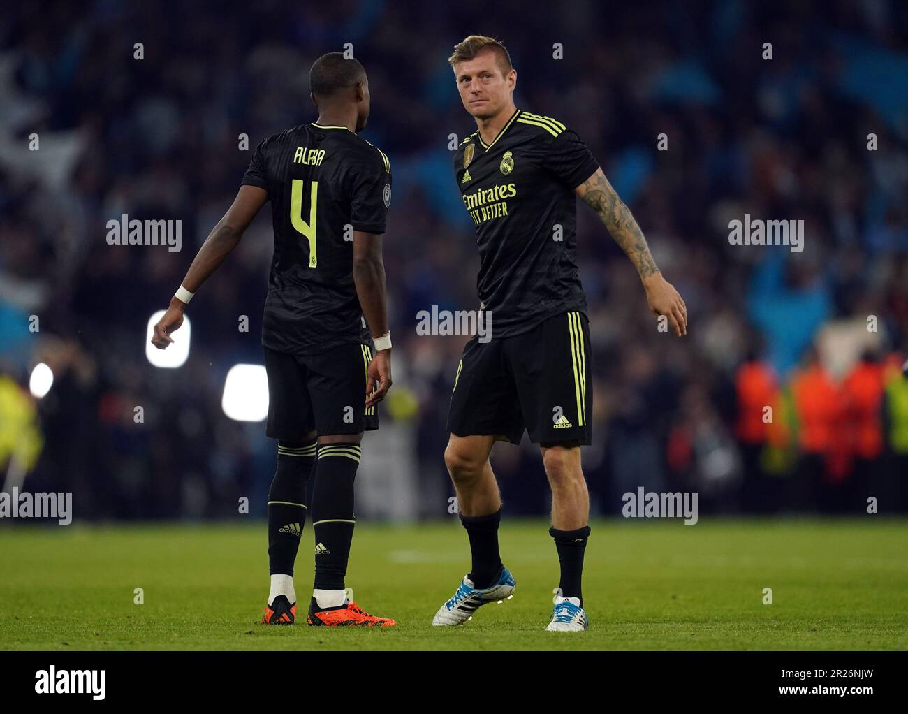 Real Madrid's David Alaba and Toni Kroos stand dejected during the UEFA ...