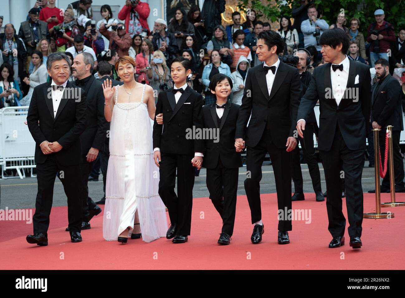 Cannes, France. 17th May, 2023. Director Hirokazu Kore-eda, Sakura Ando, Hinata Hiiragi ...