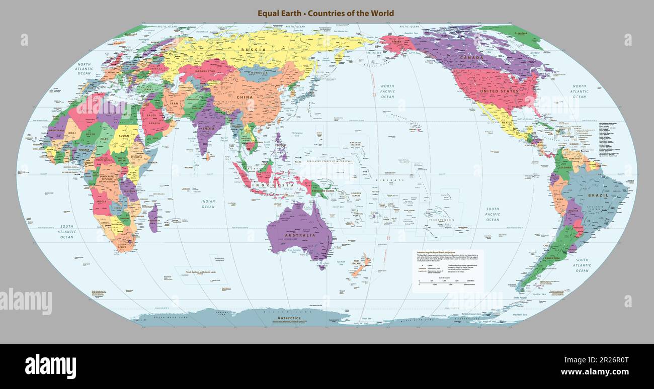Color blind friendly political World Map Equal Earth Projection E. Asia ...