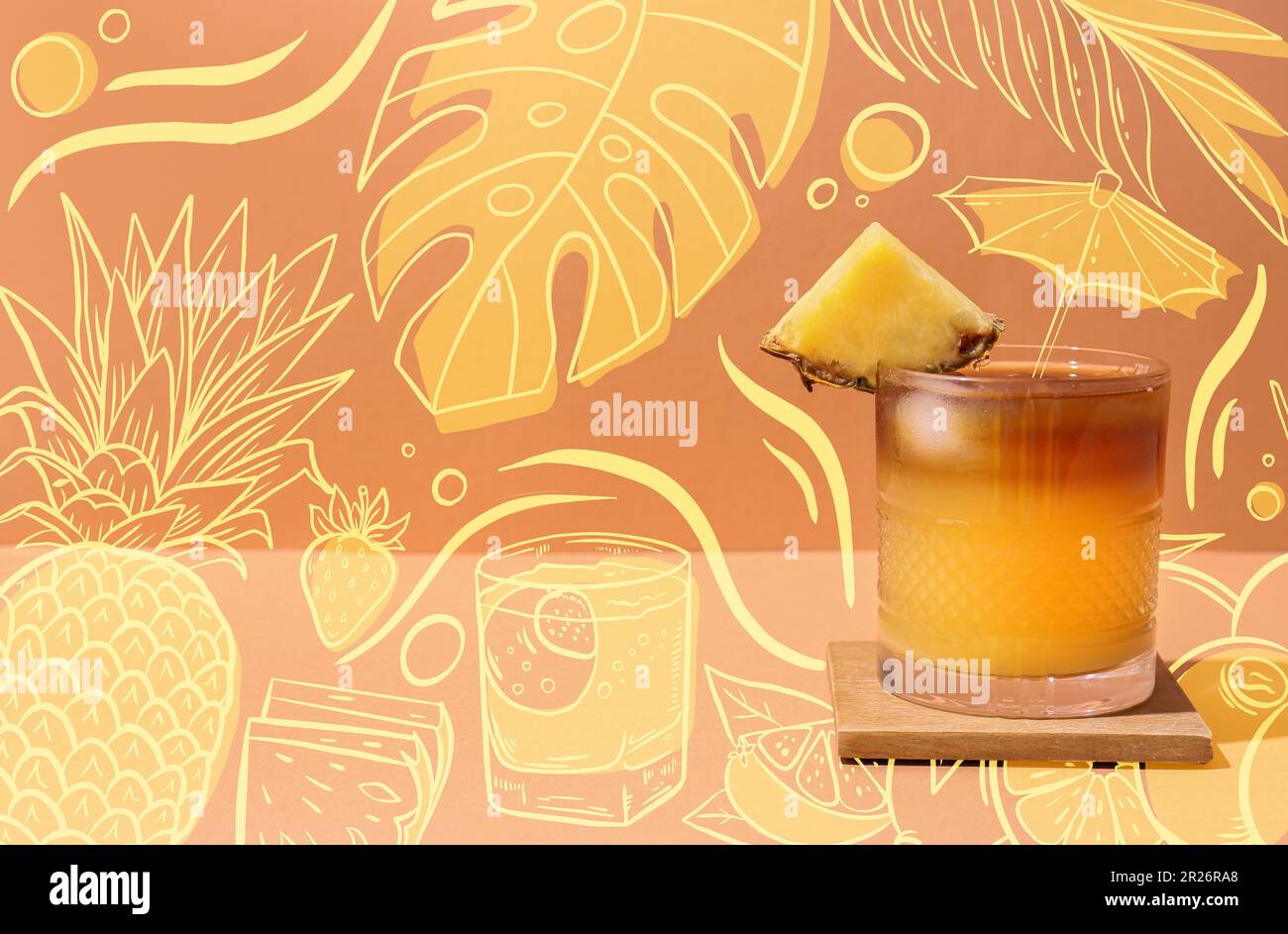 Glass of tasty mai tai cocktail on color background Stock Photo - Alamy