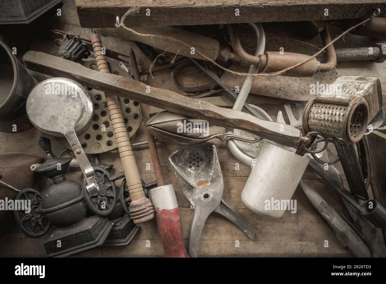 Collection of old household tools and implements Stock Photo - Alamy