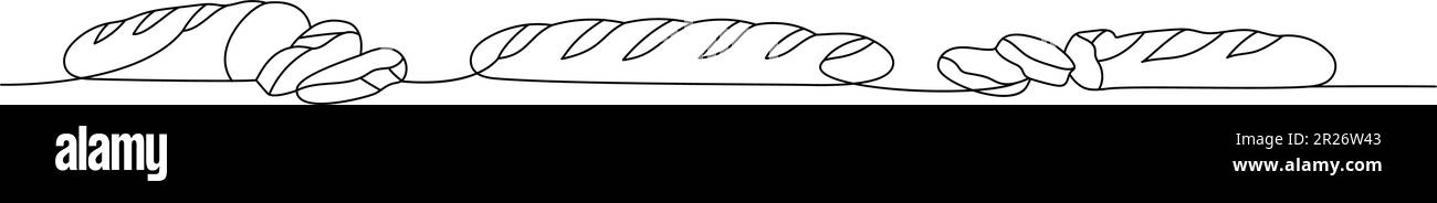 Set of sliced baguette one line continuous drawing. Whole grain and ...