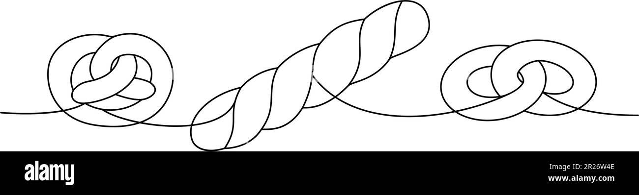 Set of bakery products one line continuous drawing. Pretzel, ciabatta ...