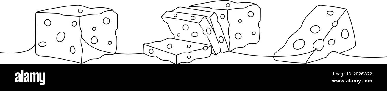 Set of cheese one line continuous drawing. Different types of cheese ...