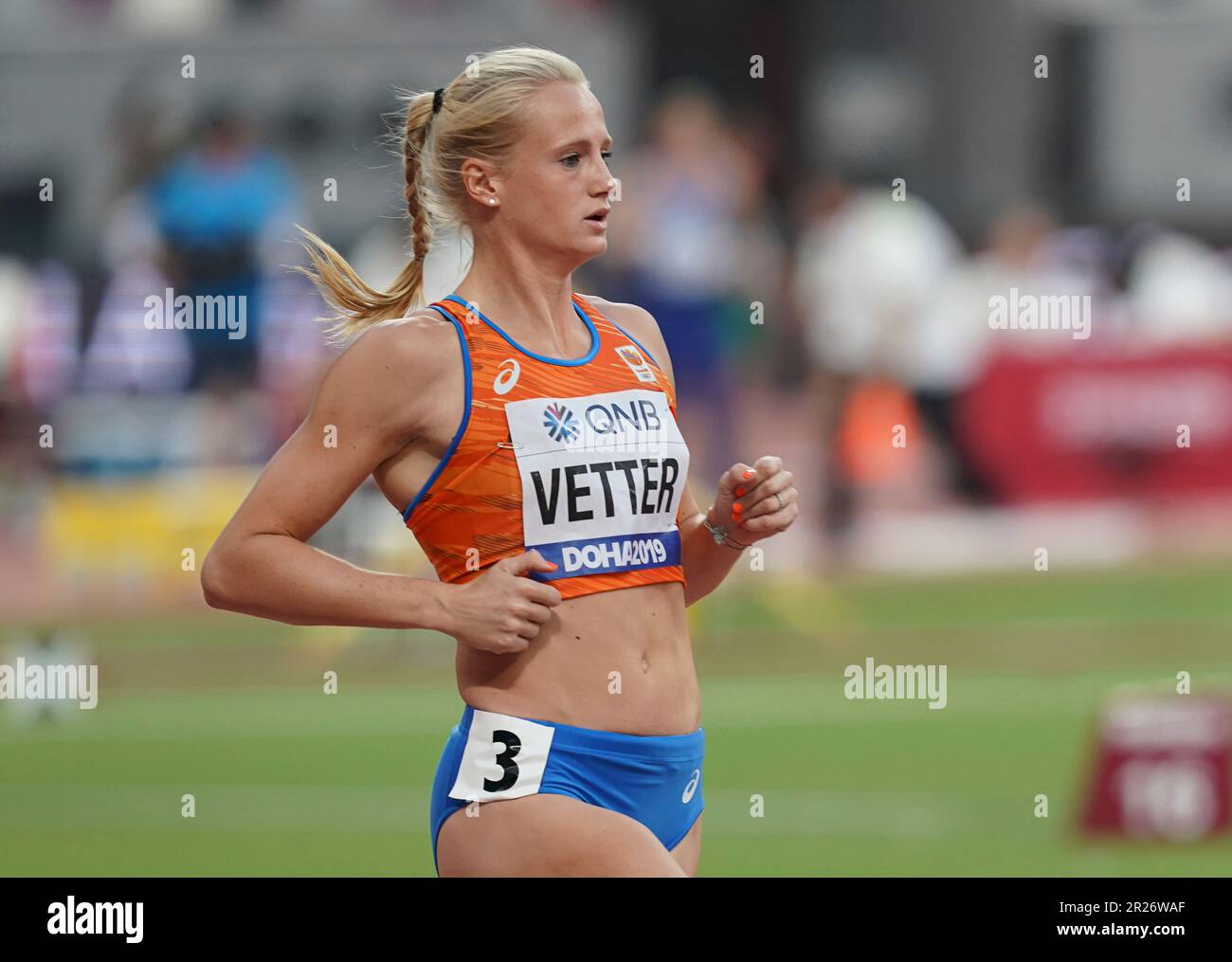Anouk Vetter participating in the heptathlon 100m hurdles at the 2019 ...