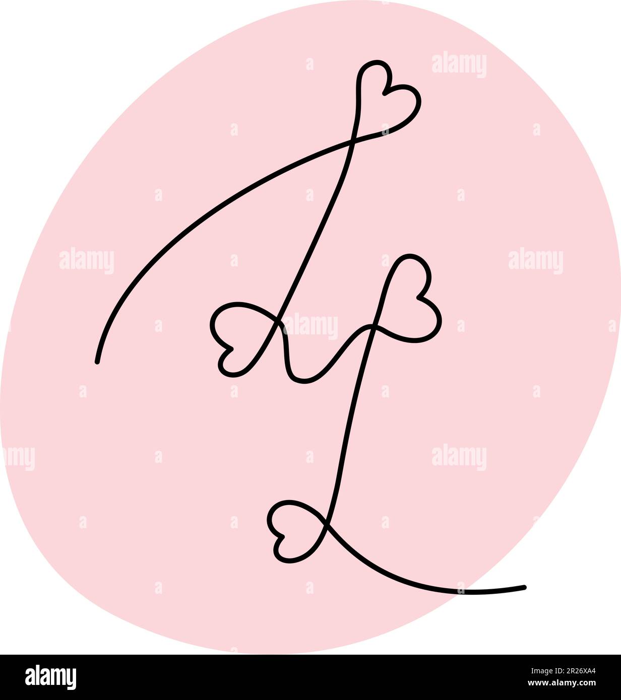 Number 4 handwritten in one continuous line with hearts against a ...