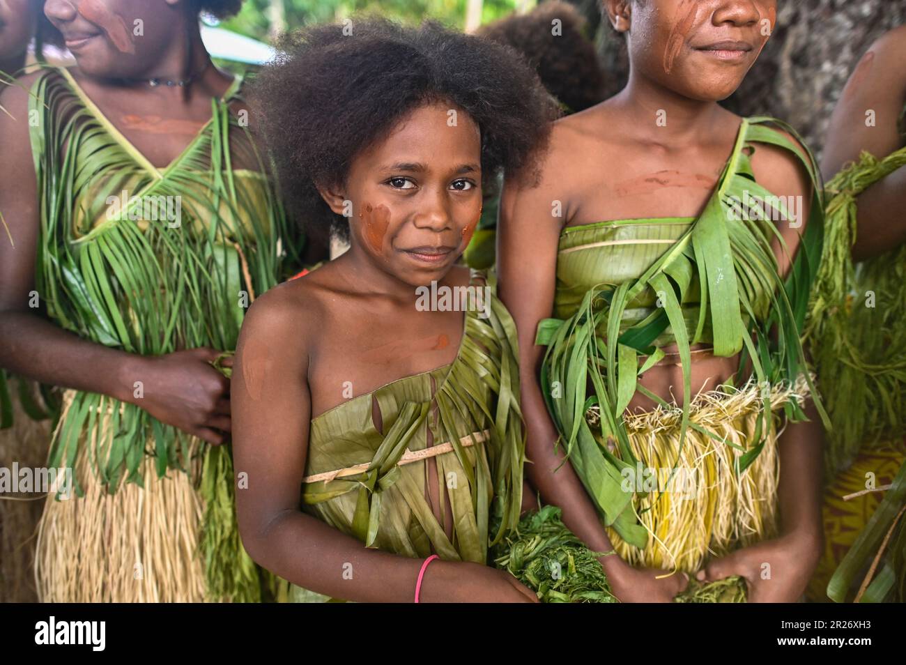 Indigenous teens of the Solomon Islands dressed in traditional outfits ...