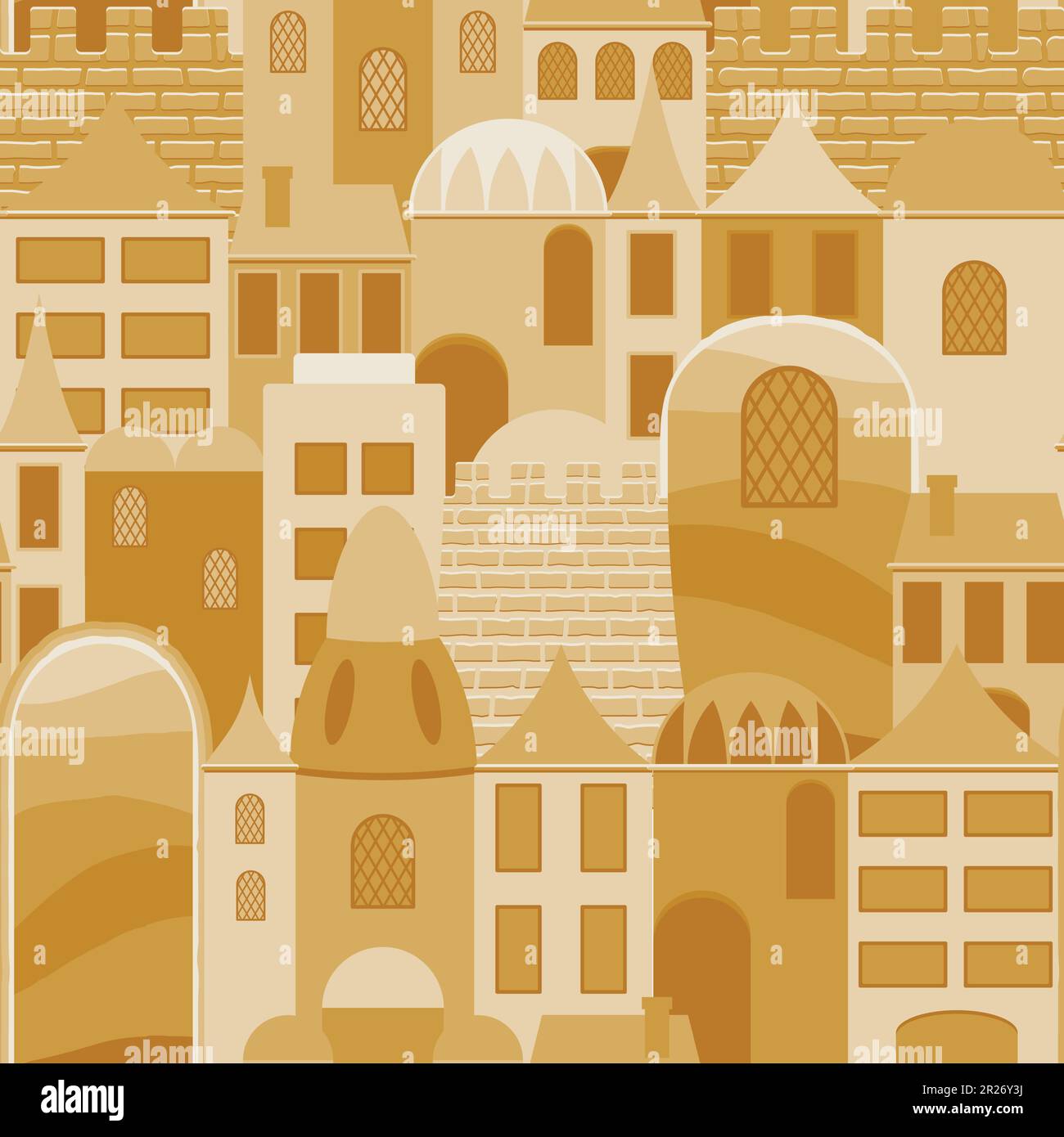 Buildings, walls and towers of an ancient oriental city, seamless ...