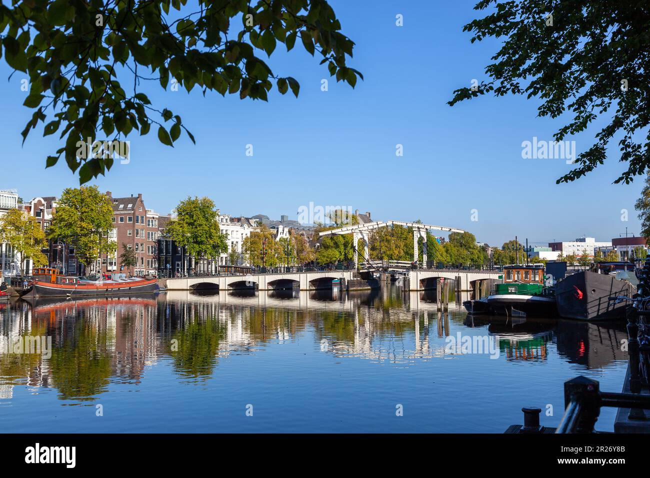 The central section of the Magere Brug is a bascule bridge made of ...