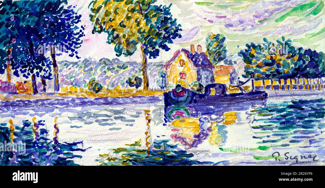 View of the Seine, Samois painting in high resolution by by Paul Signac ...