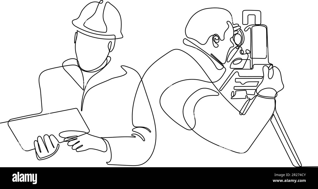 Continuous one line drawing surveyor Black and White Stock Photos ...