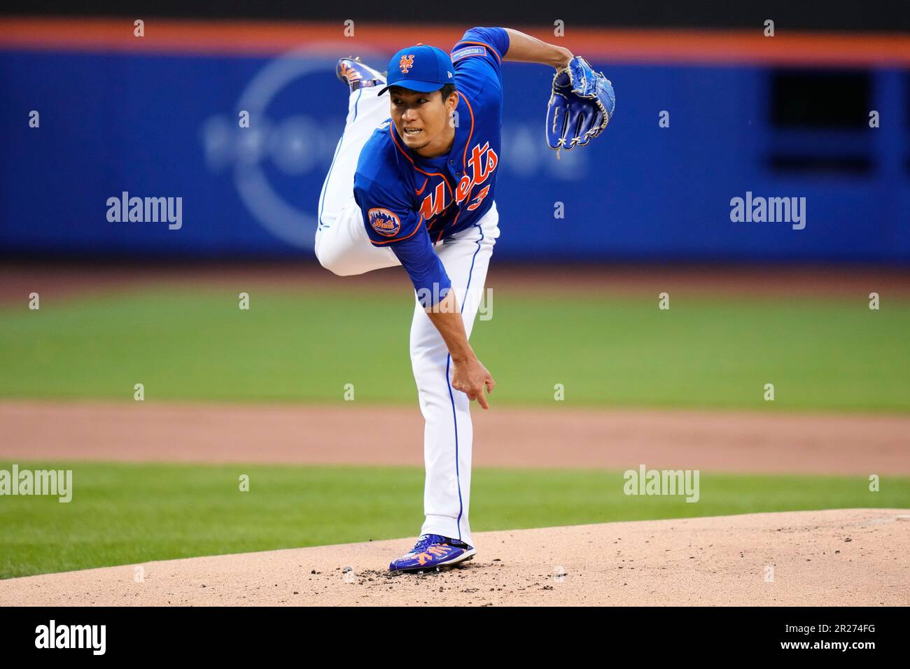 New York Mets' Kodai Senga, of Japan, pitches during the first inning ...