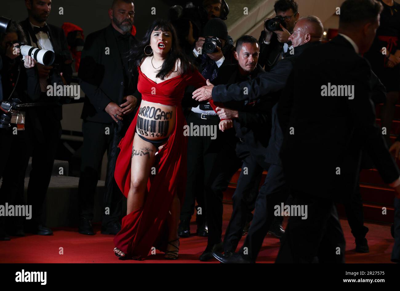 May 17, 2023, Cannes, Cote d'Azur, France: An anti-Putin protester ...