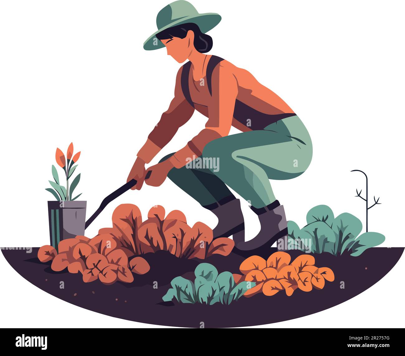One person working outdoors planting vegetables over white Stock Vector ...