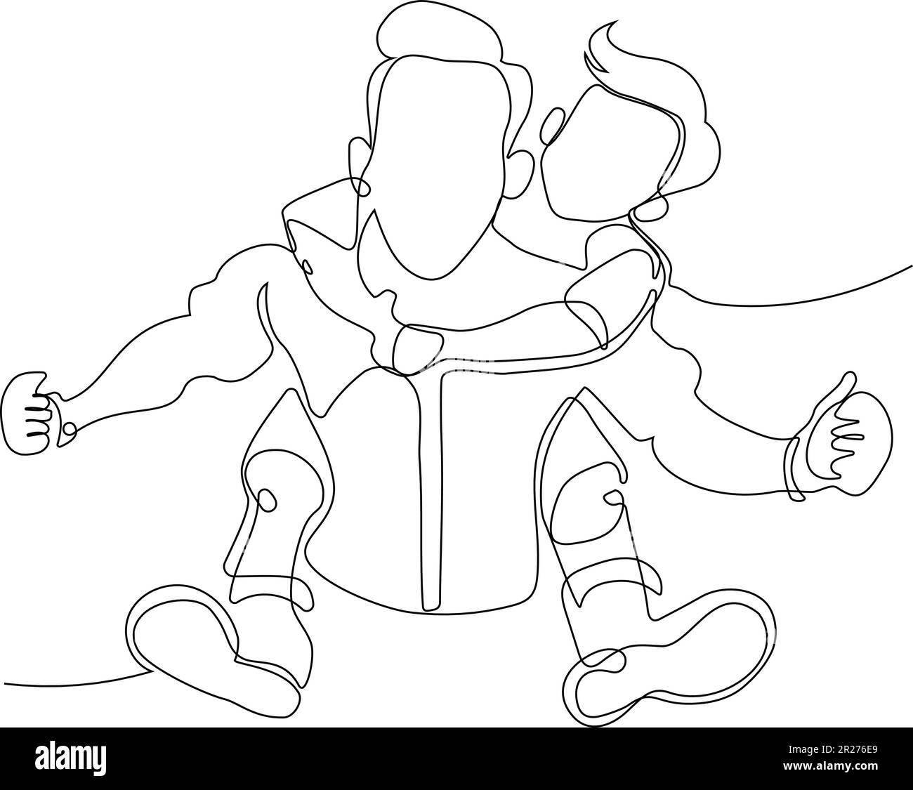 Hugs of a father with a child. One continuous line drawing banner ...