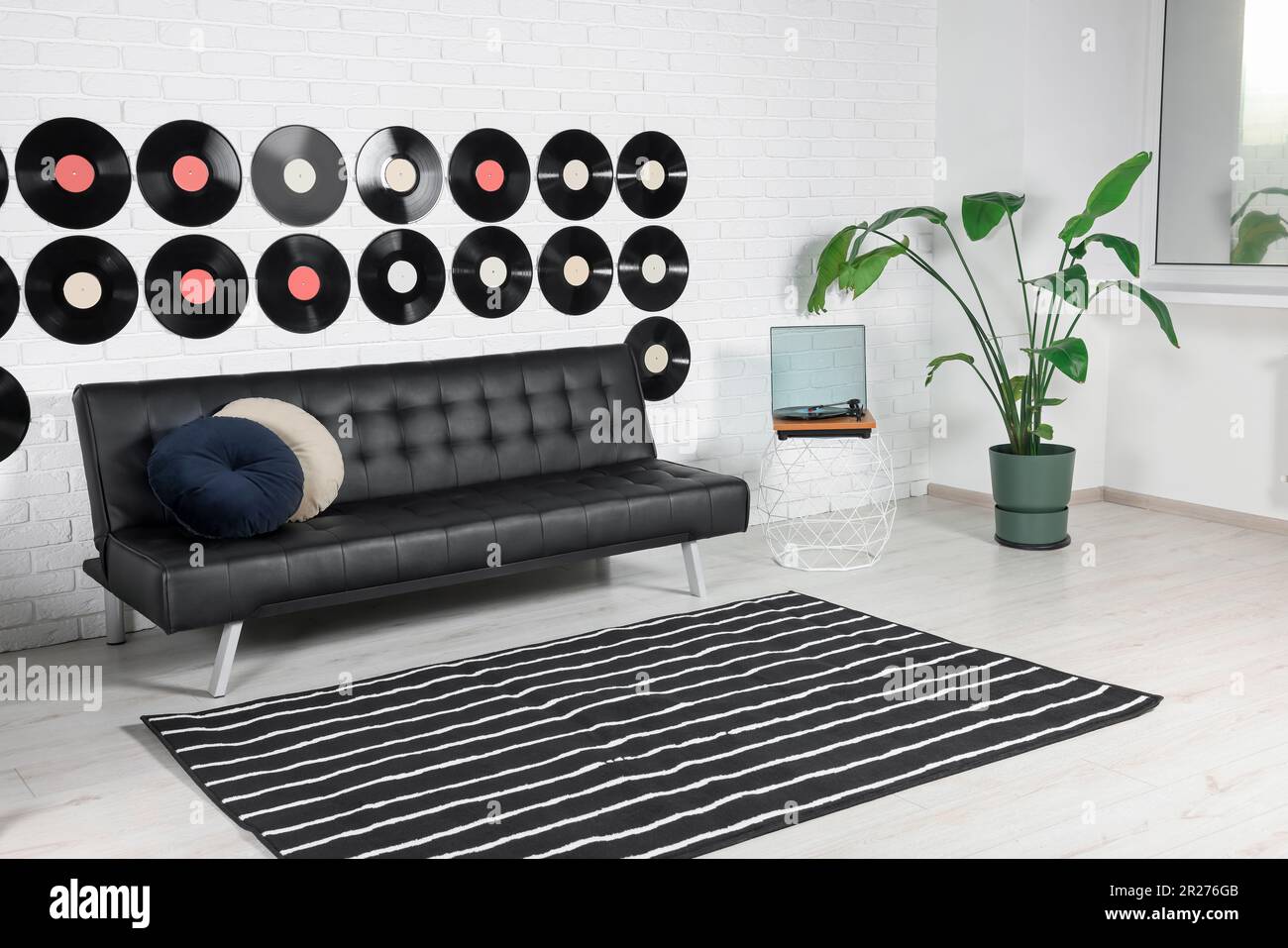 Living room decorated with vinyl records. Interior design Stock Photo ...
