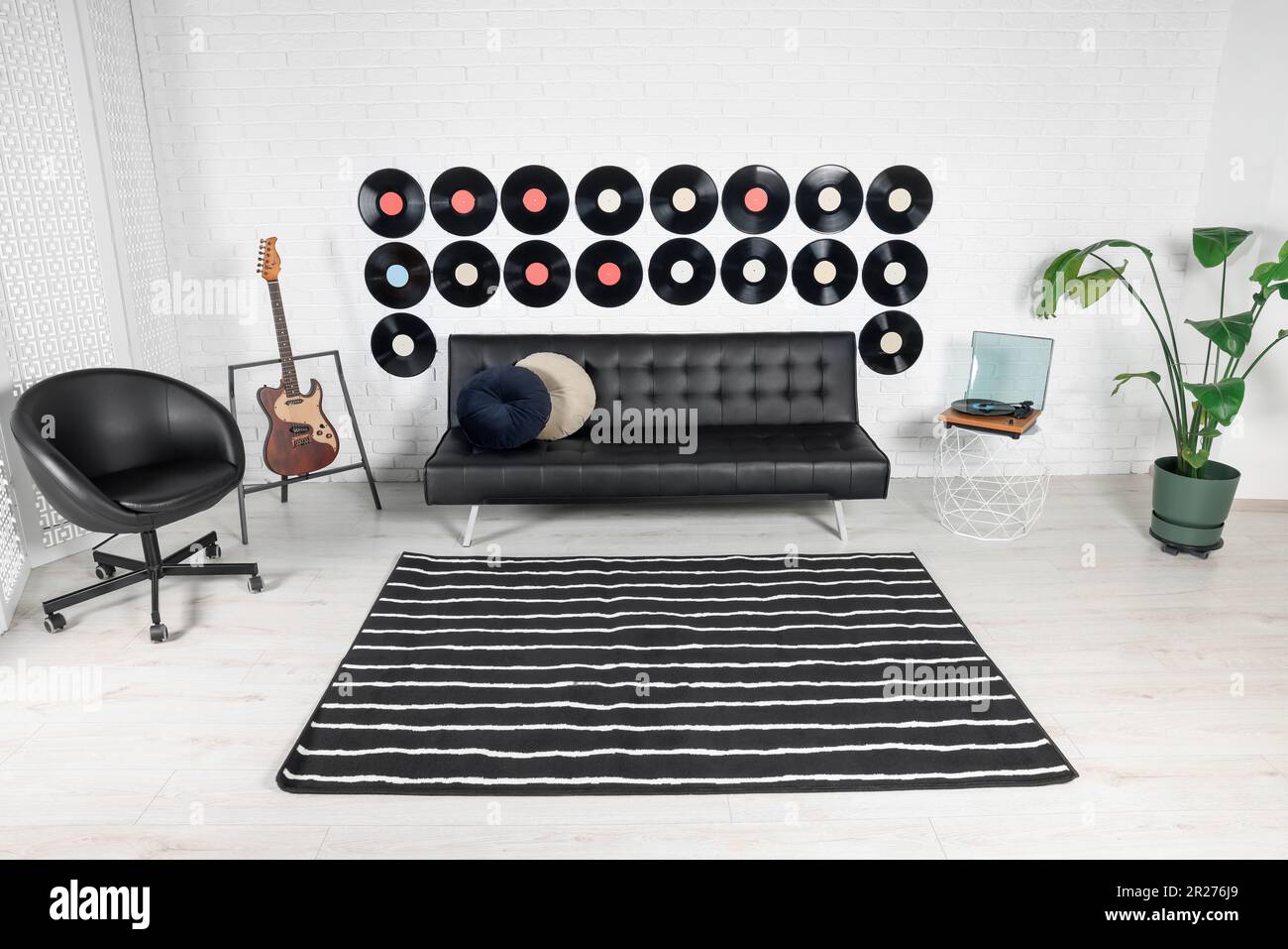 Living room decorated with vinyl records. Interior design Stock Photo ...