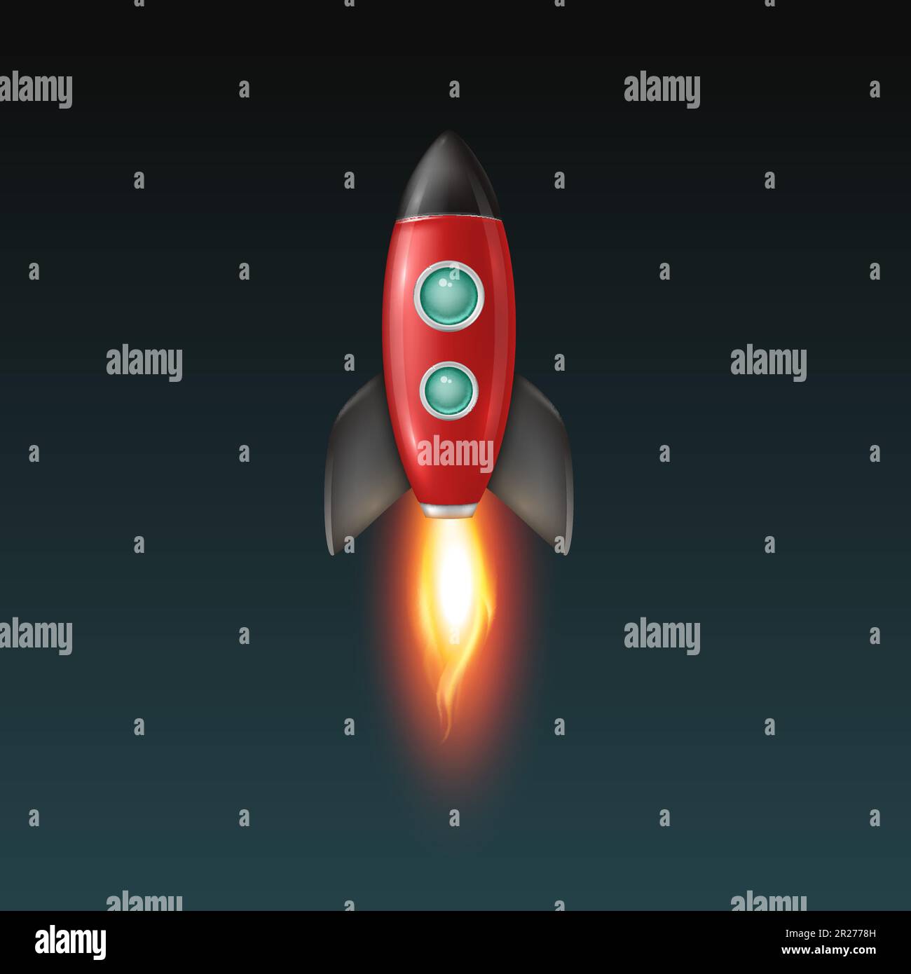 Vector Retro Red and Black Space Rocket Ship Launch on Dark Sky ...