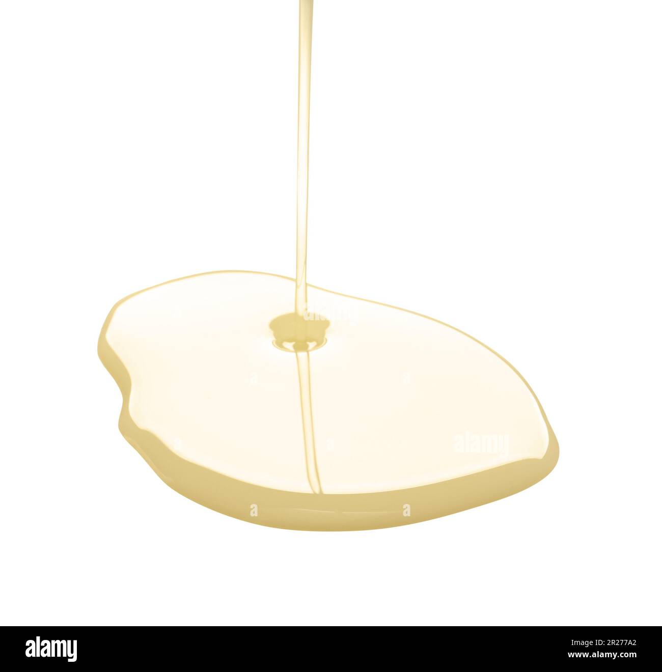 Vegetable oil pouring to puddle on white background Stock Photo - Alamy
