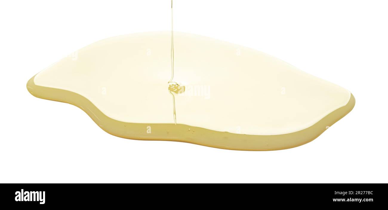 Vegetable oil pouring to puddle on white background Stock Photo - Alamy