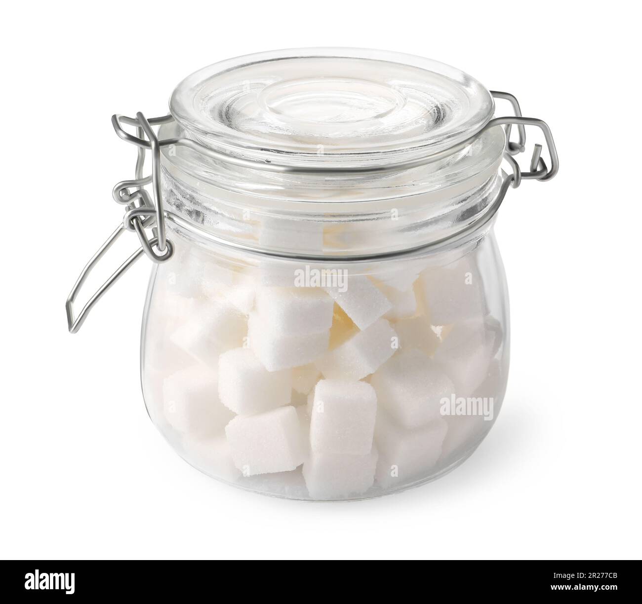 Glass jar of refined sugar cubes isolated on white Stock Photo - Alamy