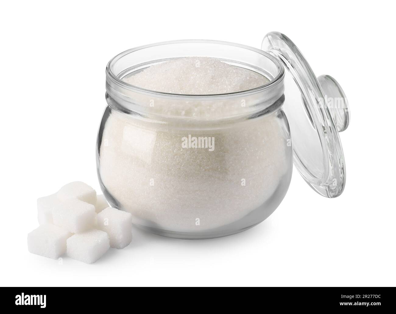 Granulated and refined sugar with jar on white background Stock Photo ...