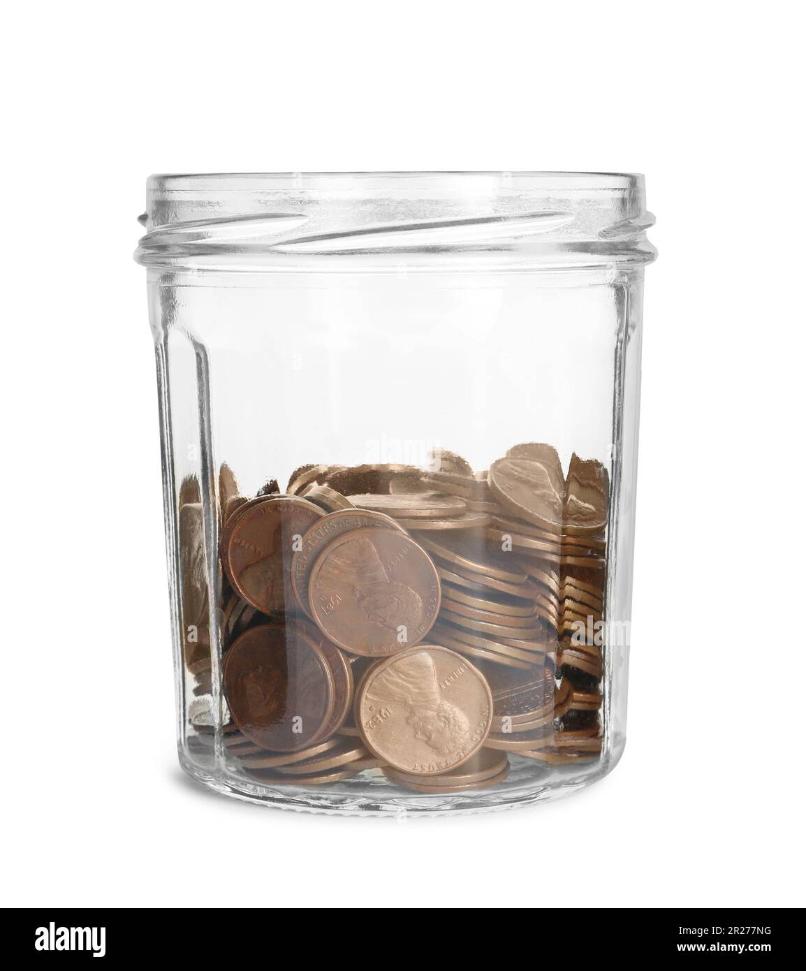 Glass jar with coins isolated on white background Stock Photo - Alamy