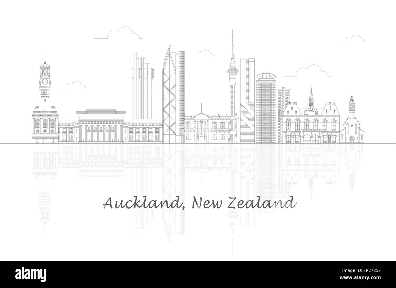 Outline Skyline panorama of city of Auckland, New Zealand - vector ...