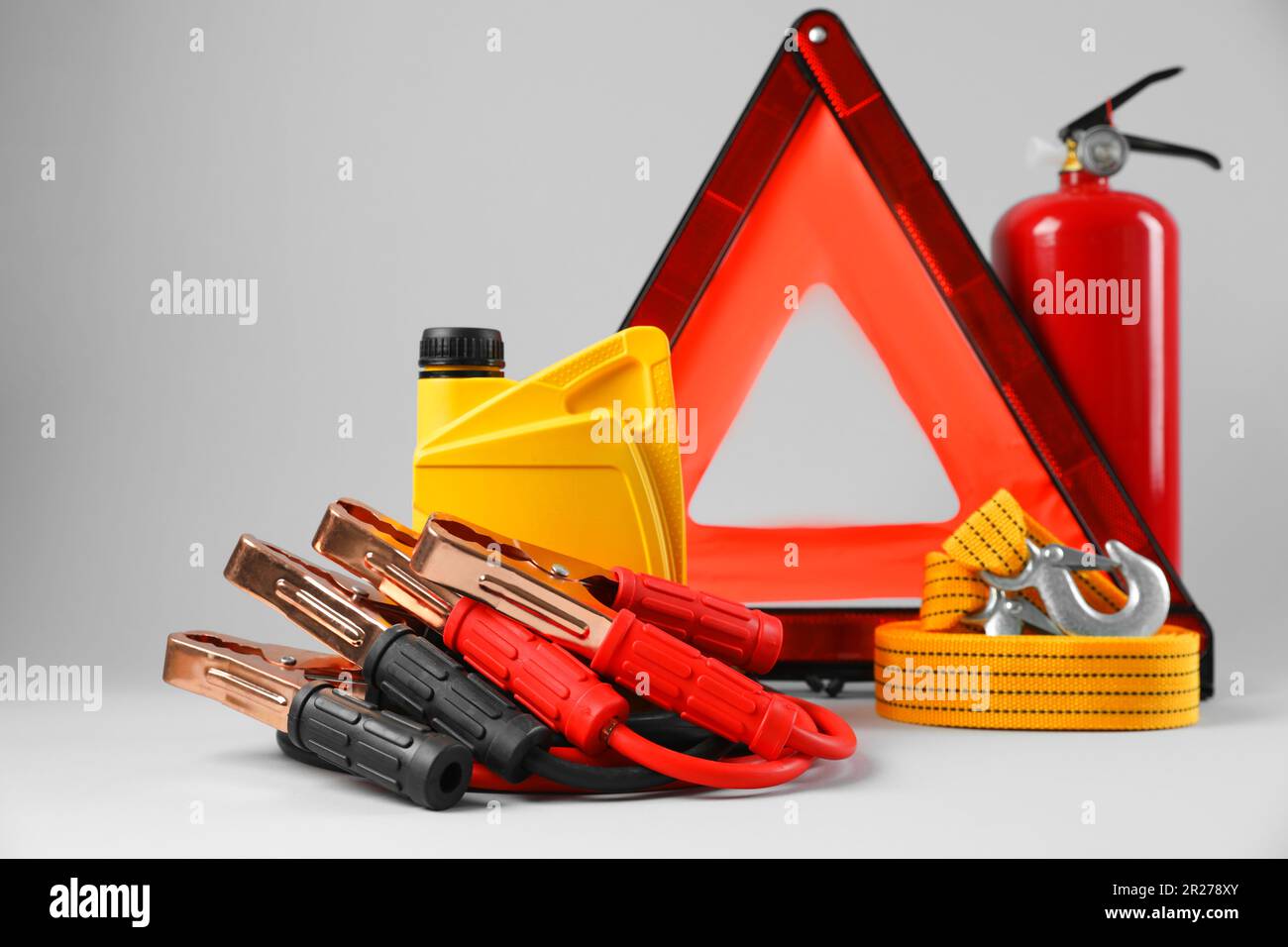 Set of car safety equipment on light grey background Stock Photo - Alamy