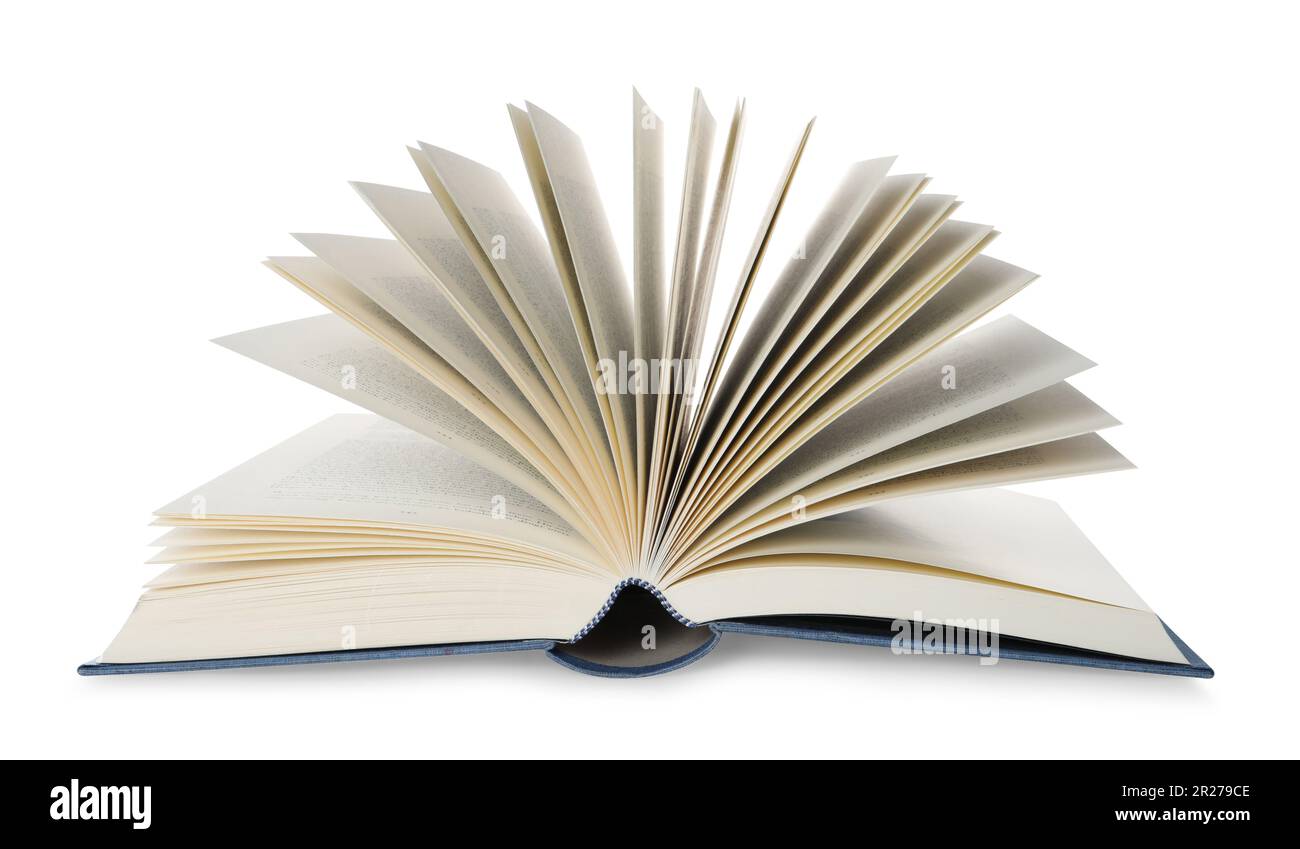 Open book with hard cover isolated on white Stock Photo - Alamy