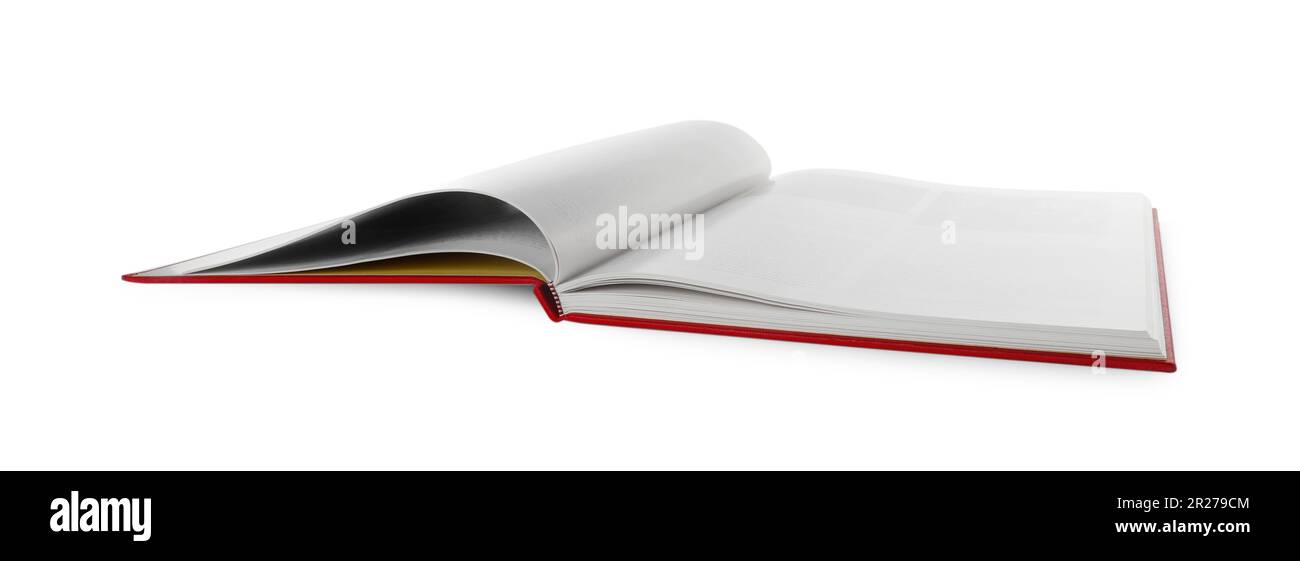 Open book with hard cover on white background Stock Photo - Alamy
