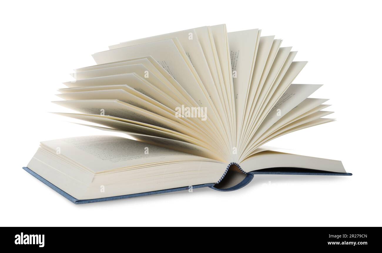 Open book with hard cover isolated on white Stock Photo - Alamy