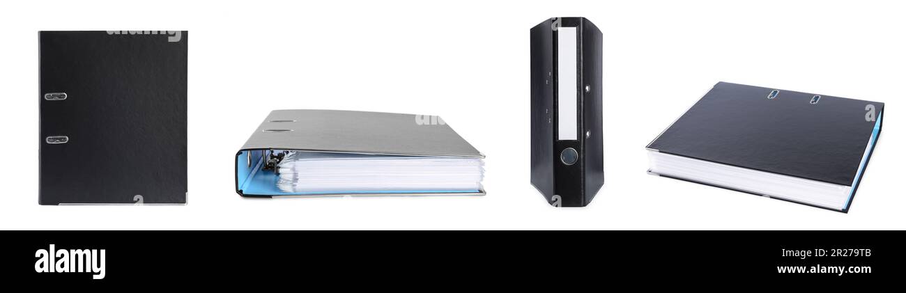Set with black office folders on white background. Banner design Stock ...