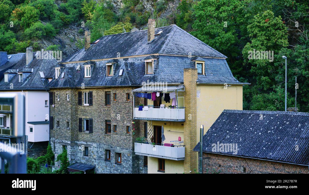 Old Apartment in Rural Village in Germany with classic laundry hanging ...