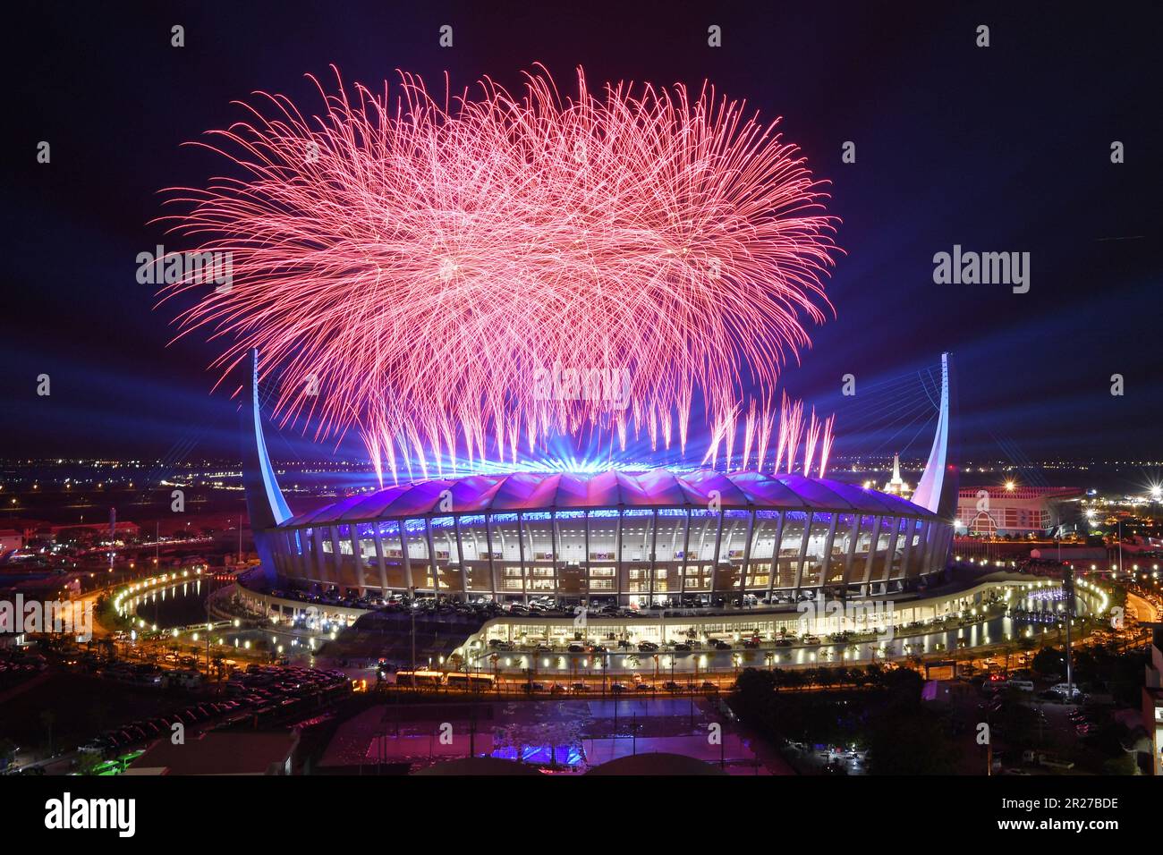Phnom Penh, Cambodia. 17th May, 2023. Fireworks light up the sky over ...