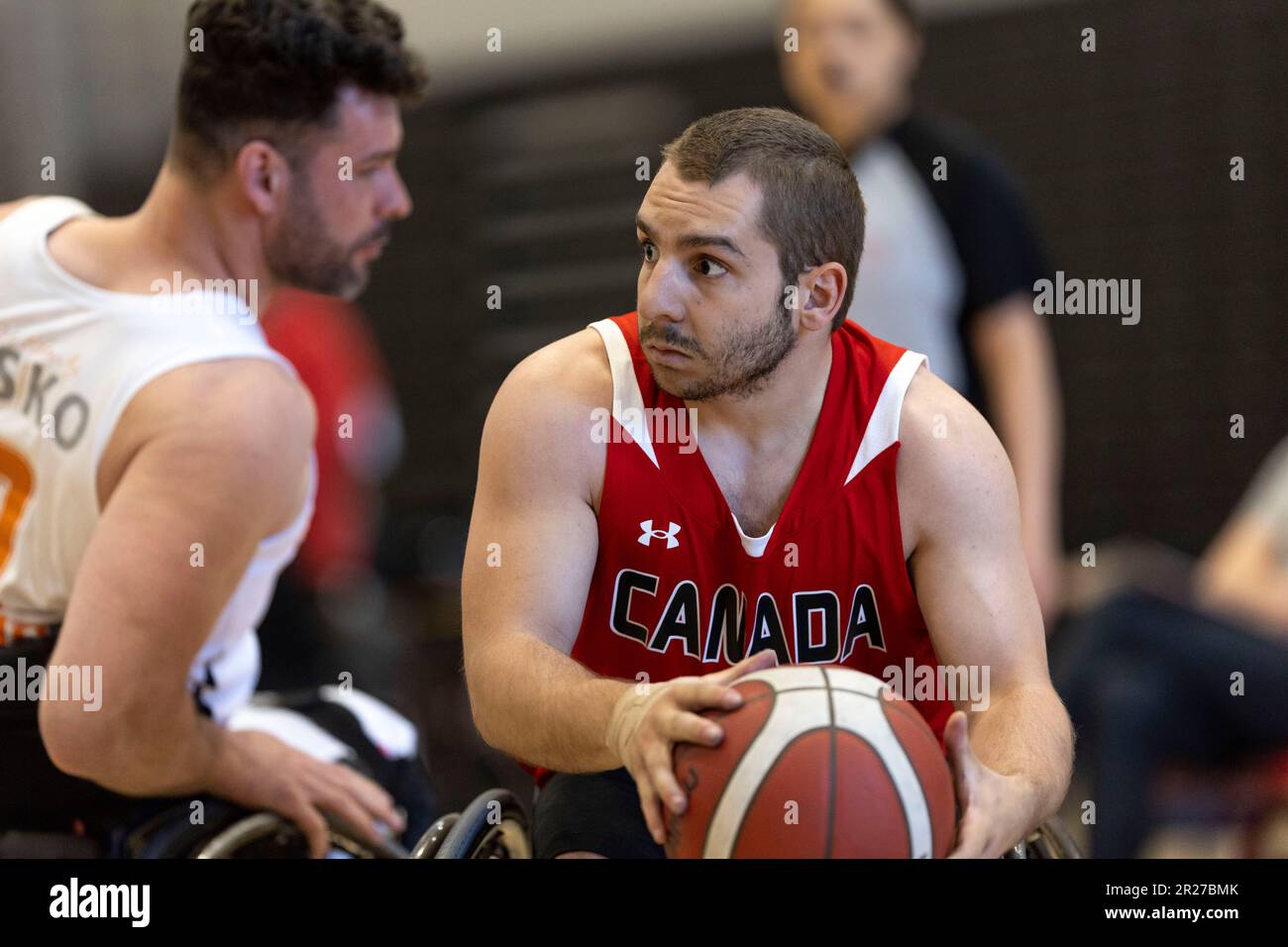 Ottawa, Canada. 17 May 2023. Collin Lalonde (9) of the Canada Men's wheelchair basketball team ...