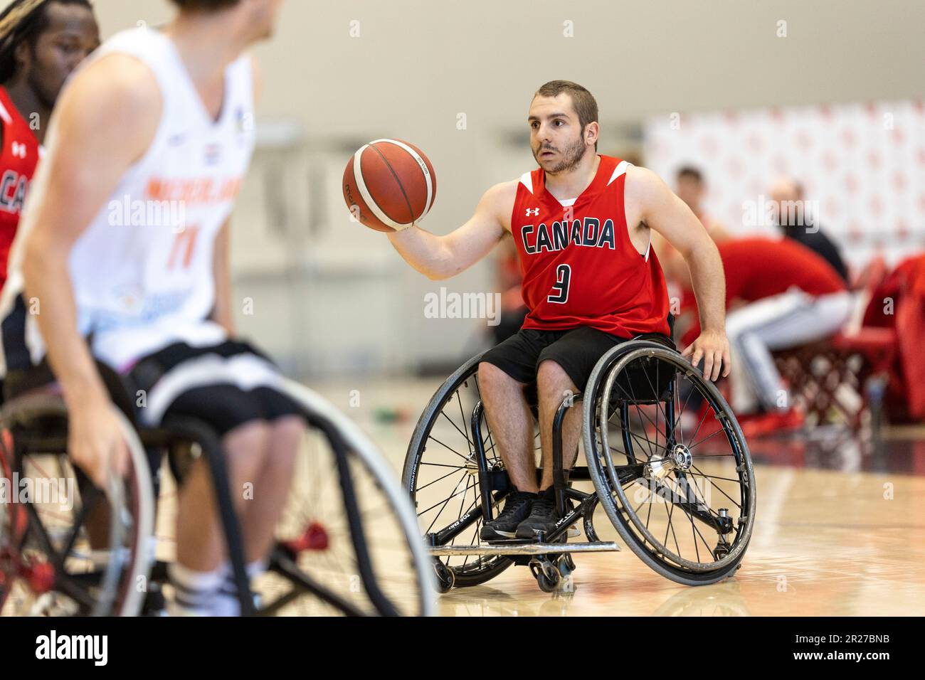 Ottawa, Canada. 17 May 2023. Collin Lalonde (9) of the Canada Men's wheelchair basketball team ...