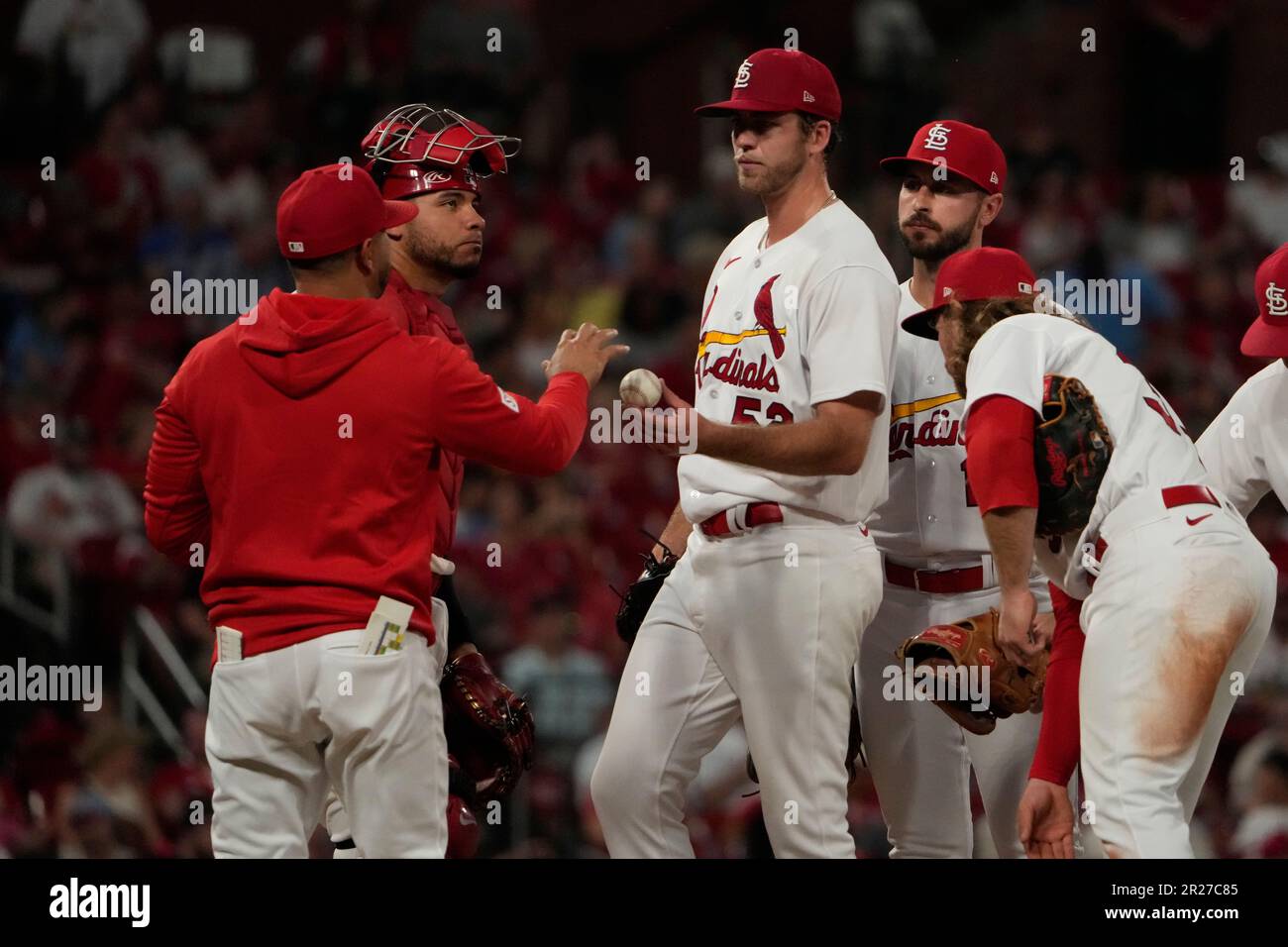 St. Louis Cardinals starting pitcher Matthew Liberatore (52) is removed ...