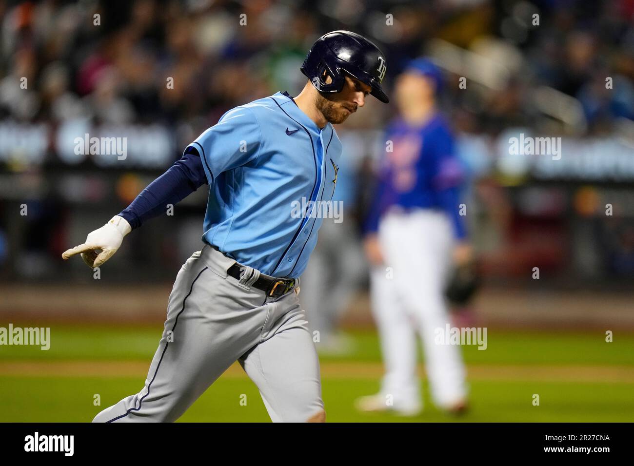 Tampa Bay Rays' Brandon Lowe gestures as he runs the bases after ...